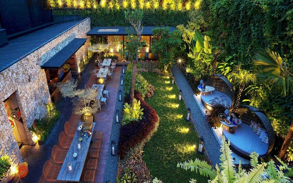 Garden design of a restaurant according to the feng shui